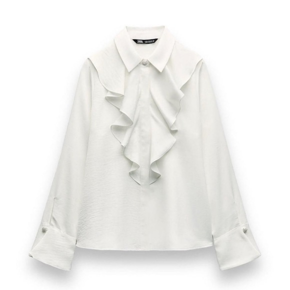 Zara | Tops | Zara White Ruffled Blouse | Poshmark